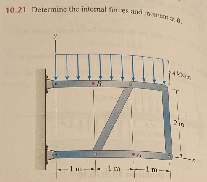 Solved 10.21 Determine the internal forces and moment at B. | Chegg.com