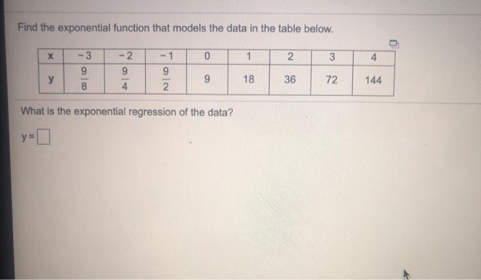 Solved Find the exponential function that models the data in | Chegg.com