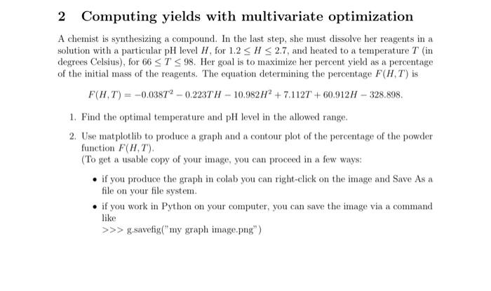 Solved 2 Computing Yields With Multivariate Optimization A