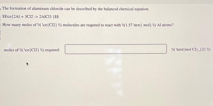 Solved The formation of aluminum chloride can be described | Chegg.com