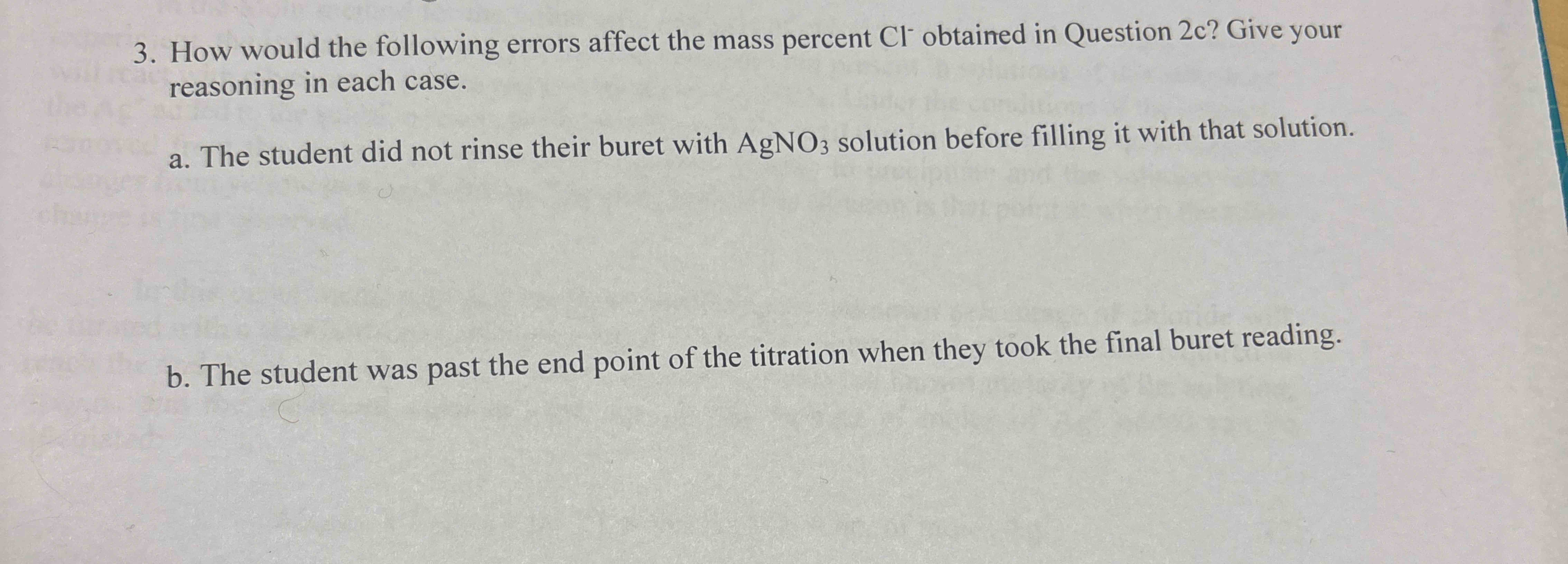 Solved 3. ﻿How would the following errors affect the mass | Chegg.com