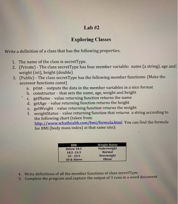 Solved Lab #2 Exploring Classes Write a definition of a | Chegg.com