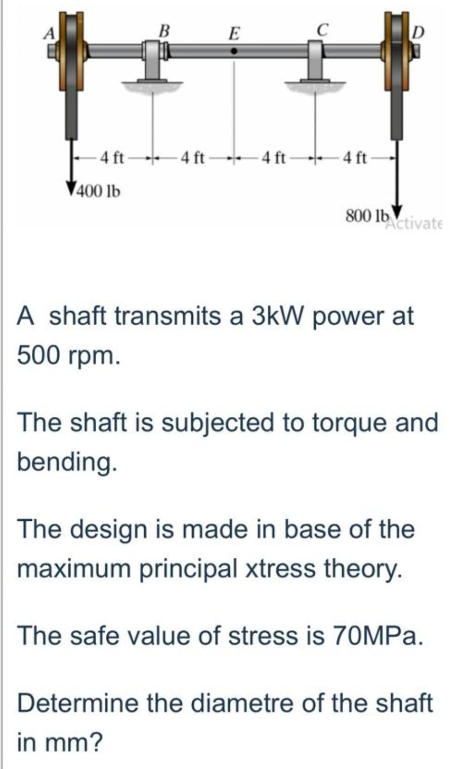 Solved A shaft transmits a 3 kW power at 500rpm. The shaft | Chegg.com