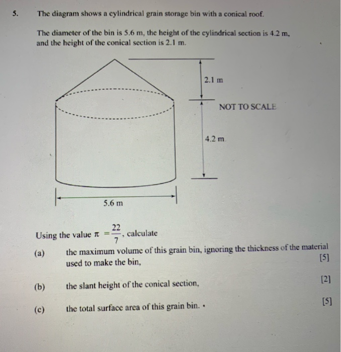 Solved The diagram shows a cylindrical grain storage bin | Chegg.com