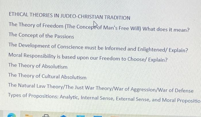 Solved ETHICAL THEORIES IN JUDEO-CHRISTIAN TRADITION The | Chegg.com