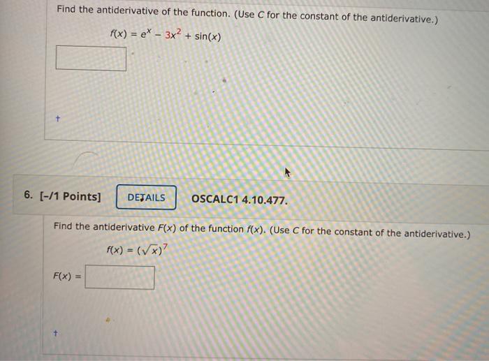 Solved Find the antiderivative of the function. (Use C for | Chegg.com