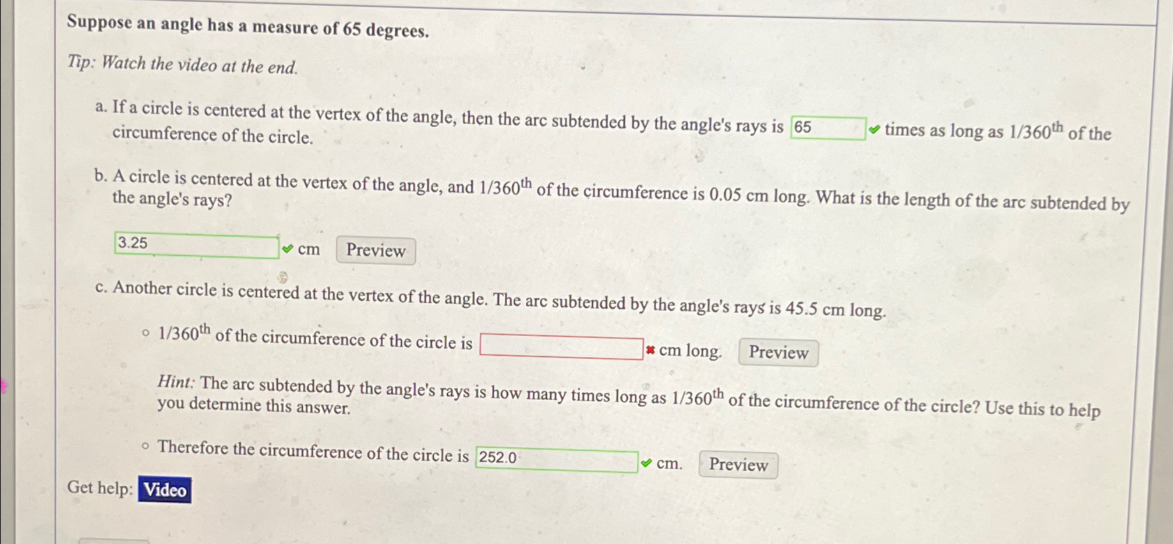 Solved Suppose an angle has a measure of 65 ﻿degrees.Tip: | Chegg.com