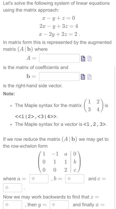 Solved Let's solve the following system of linear equations | Chegg.com