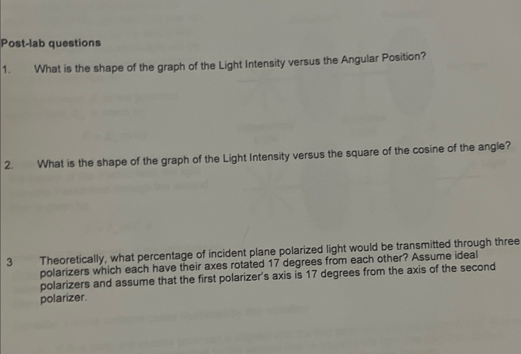 Solved Post-lab questionsWhat is the shape of the graph of | Chegg.com