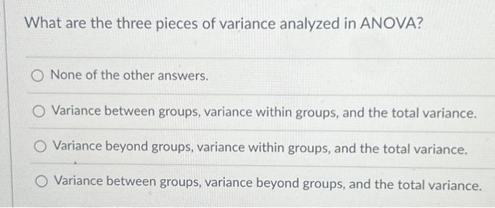 Solved What are the three pieces of variance analyzed in | Chegg.com