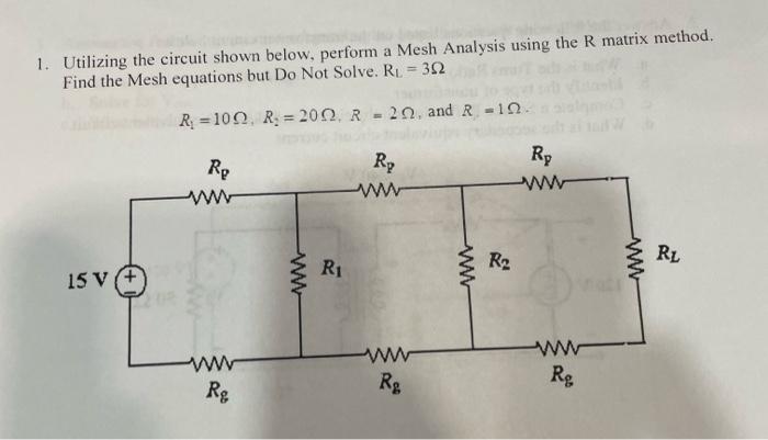Solved 1. Utilizing the circuit shown below, perform a Mesh | Chegg.com