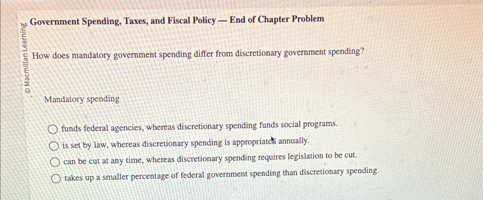 Solved Government Spending, Taxes, and Fiscal Policy — ﻿End | Chegg.com
