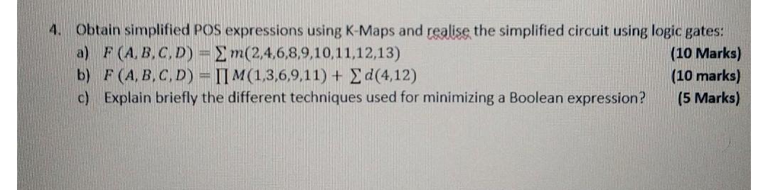 Solved 4. Obtain simplified POS expressions using K-Maps and | Chegg.com