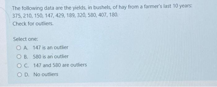 Solved The following data are the yields, in bushels, of hay | Chegg.com
