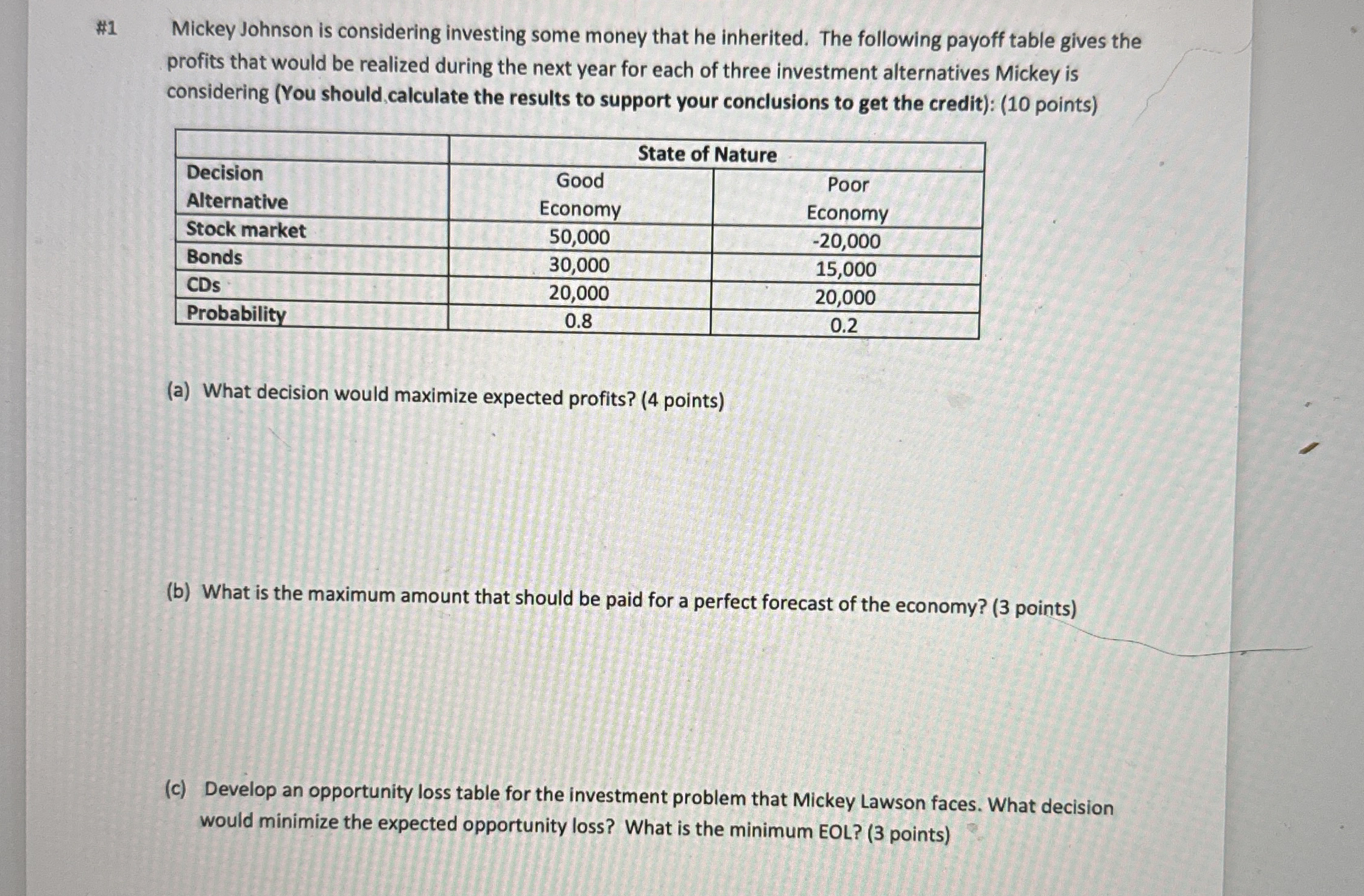 Solved #1 ﻿Mickey Johnson is considering investing some | Chegg.com