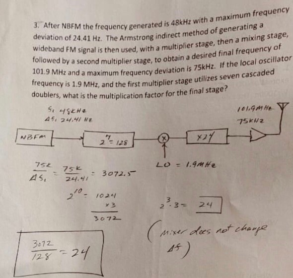 Solved 3. After NBFM the frequency generated is 4 deviation | Chegg.com