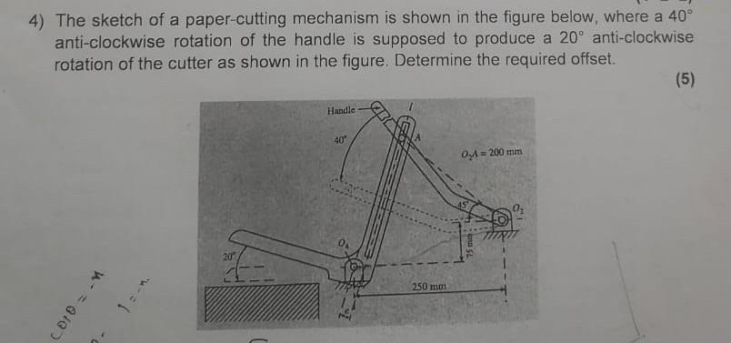 Solved 4) The sketch of a paper-cutting mechanism is shown | Chegg.com