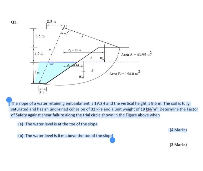 The slope of a water retaining embankment is 1 V:2H | Chegg.com