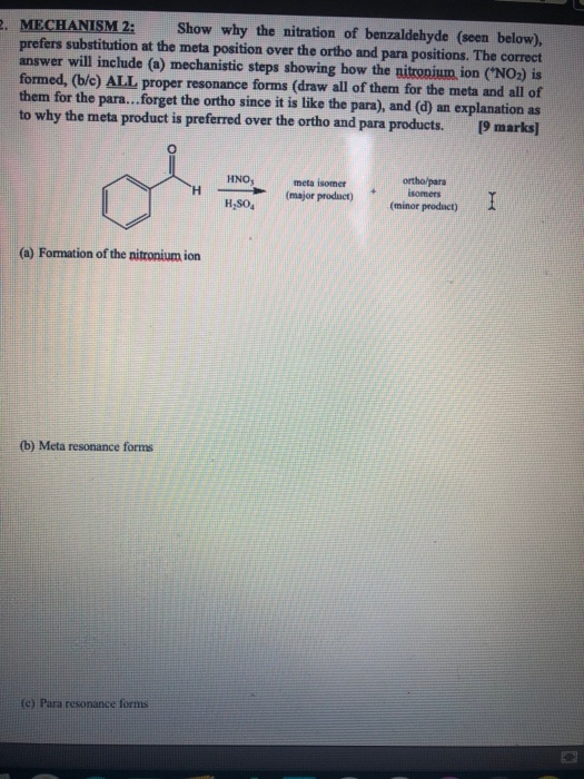 Solved MECHANISM 2: Show why the nitration of benzaldehyde | Chegg.com