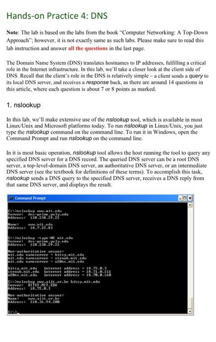 Hands-on Practice 4: DNS Note: The lab is based on | Chegg.com