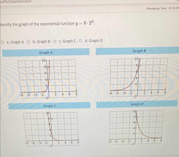 Solved dentify the graph of the exponential function y=8⋅2x. | Chegg.com