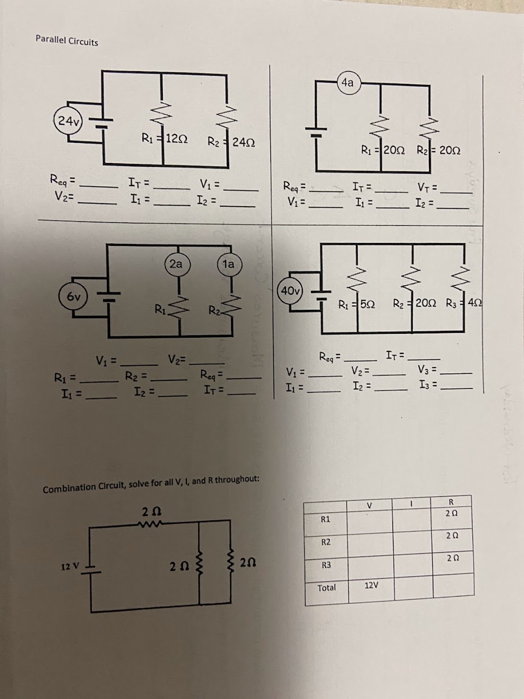 Solved Parallel CircuitsCombination Circuit, solve for all | Chegg.com