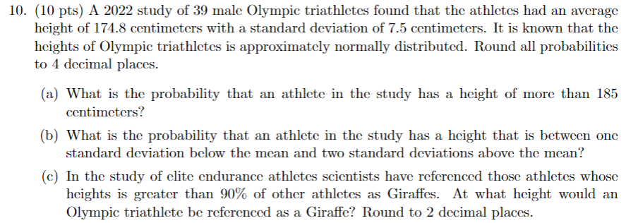 Solved (10 ﻿pts) ﻿A 2022 ﻿study of 39 ﻿male Olympic | Chegg.com