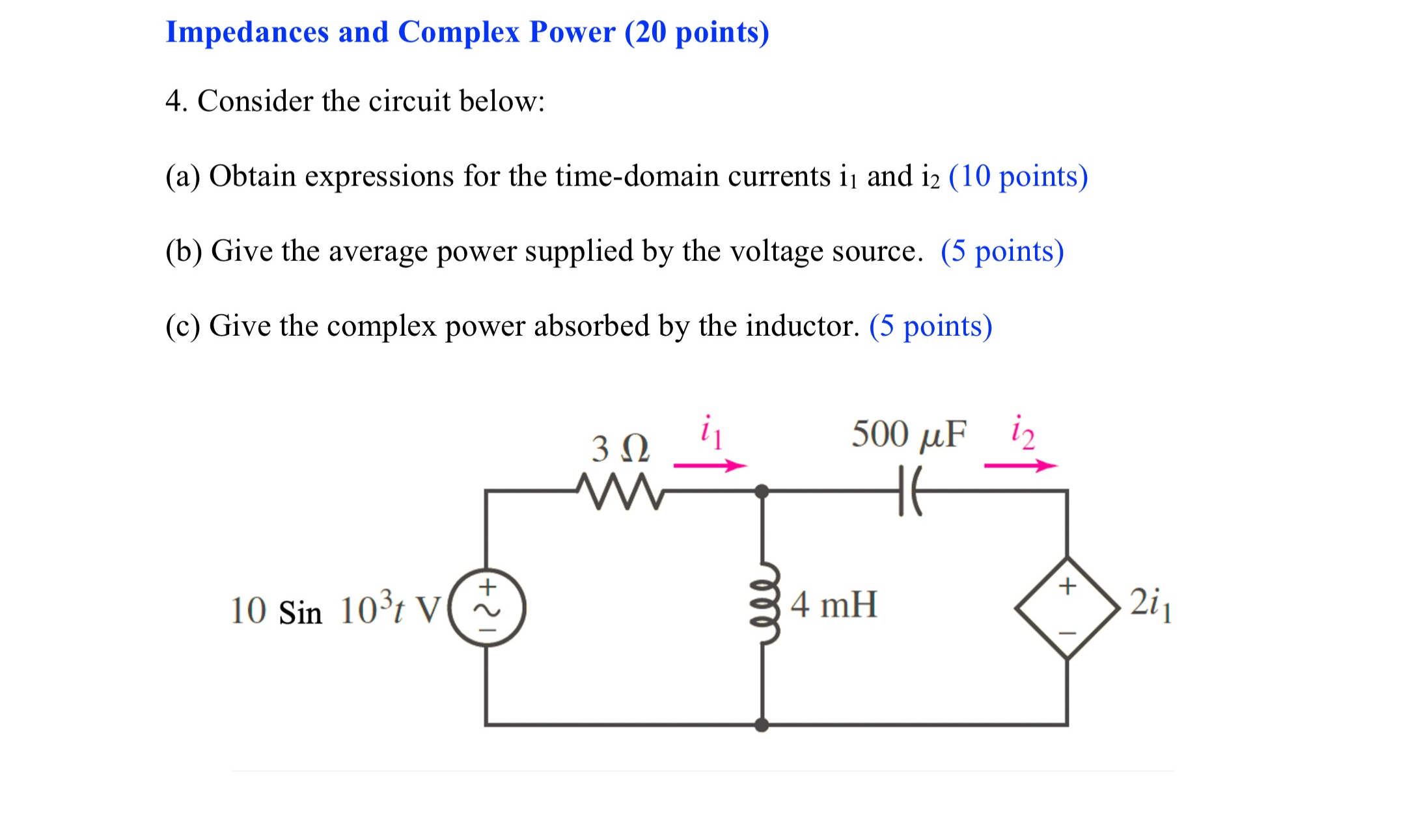 Solved Impedances and Complex Power (20 ﻿points)4. ﻿Consider | Chegg.com