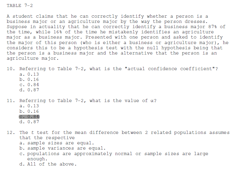 Solved TABLE ,7-2A student claims that he can correctly | Chegg.com