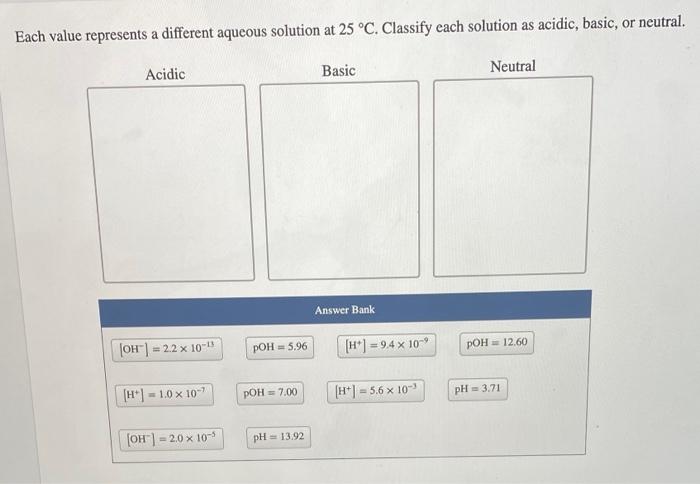 Solved Each value represents a different aqueous solution at | Chegg.com
