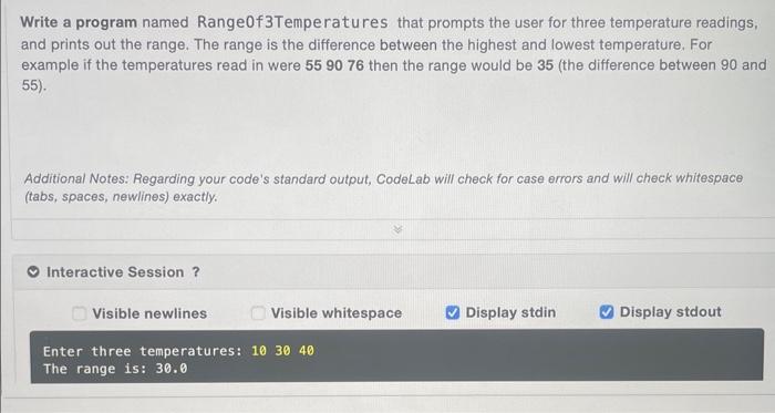 Solved Write a program named Range0 f3 Temperatures that | Chegg.com
