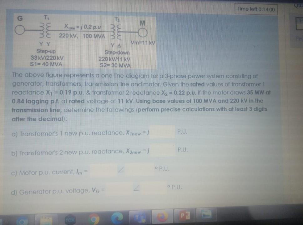 Solved Time left 0:14:00 M Xume=10.2 p.u 220 kV, 100 MVA | Chegg.com