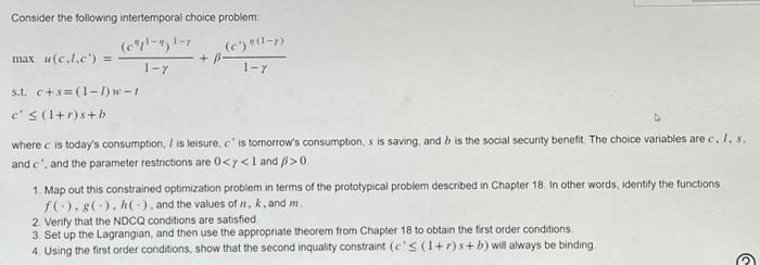 Solved Consider the following intertemporal choice problem | Chegg.com