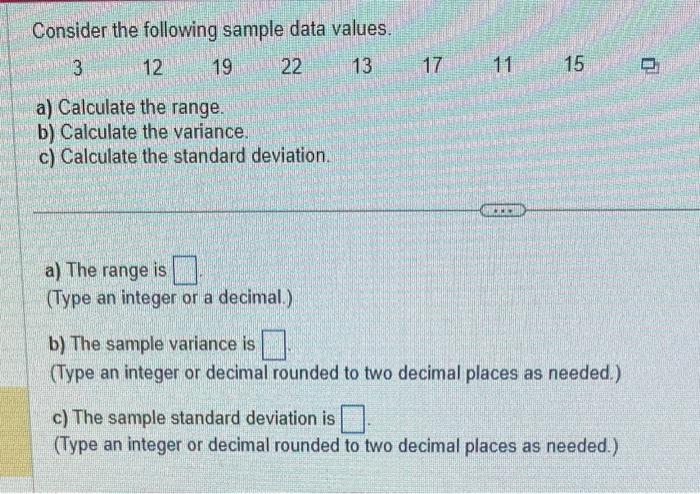 Solved Consider the following sample data values. a) | Chegg.com