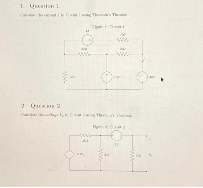 Solved Calculate the current I in Circuit 1 using Thevenin's | Chegg.com