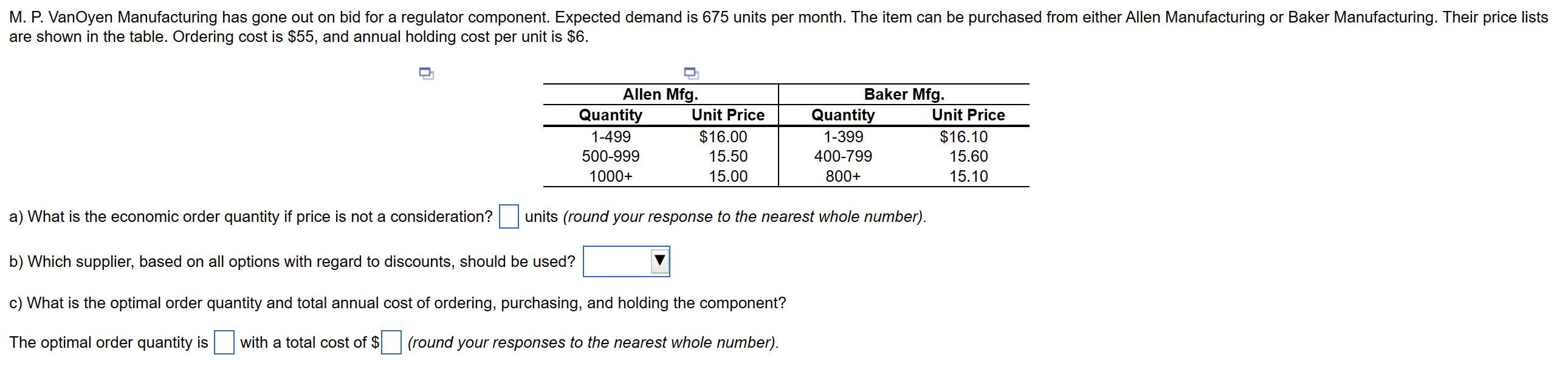 Solved are shown in the table. Ordering cost is $55, ﻿and | Chegg.com