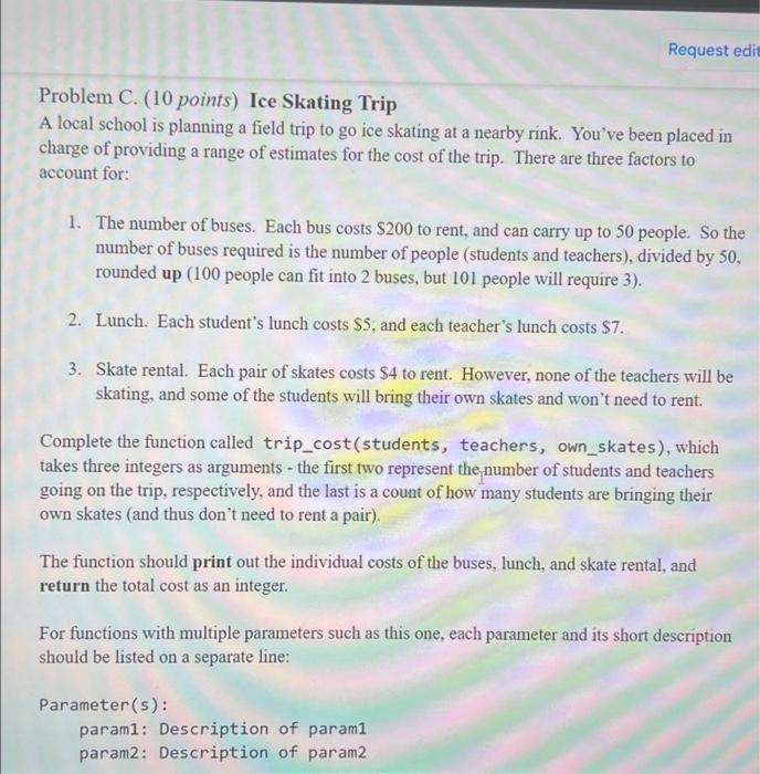 Solved Problem C. (10 points) Ice Skating Trip A local | Chegg.com