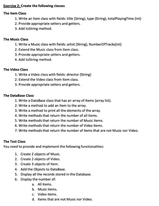 Solved Exercise 2 Create The Following Classes The Item