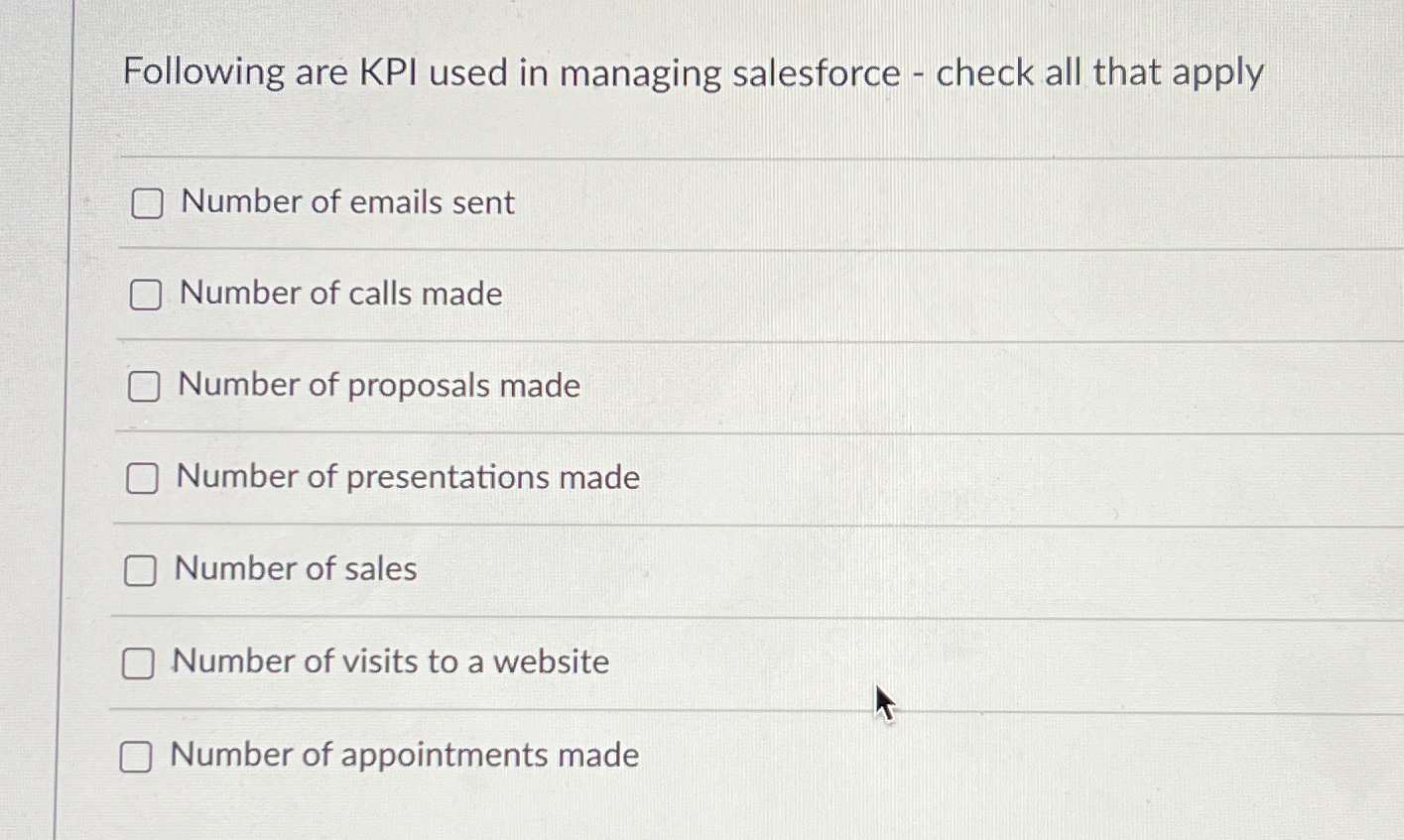 Solved Following are KPI used in managing salesforce - | Chegg.com