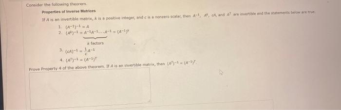 Solved Consider the following theorem Properties of Inverse | Chegg.com