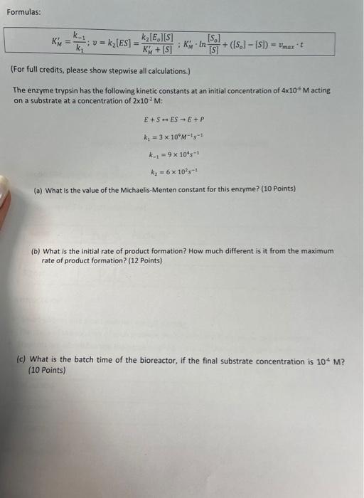 Solved Formulas: | Chegg.com