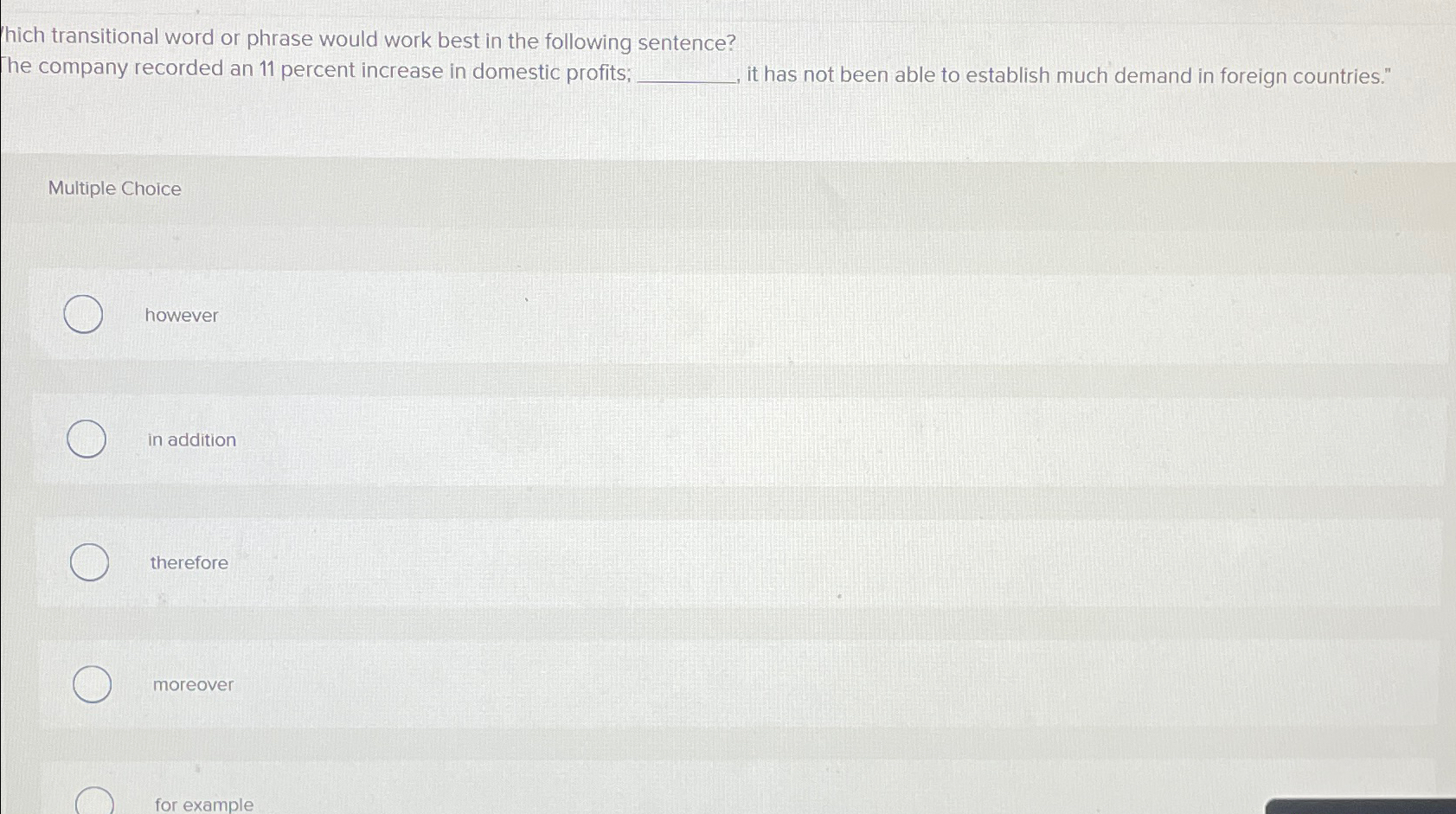 Solved hich transitional word or phrase would work best in | Chegg.com
