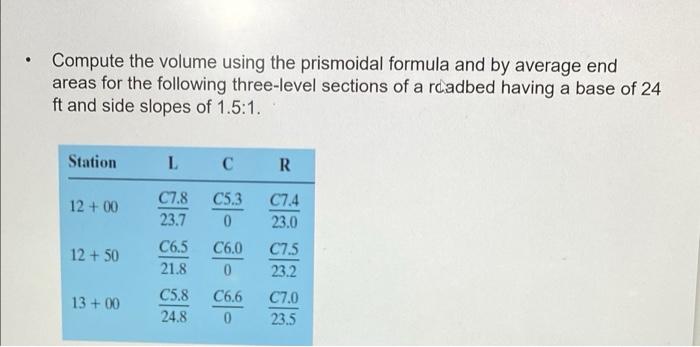 Solved . Compute the volume using the prismoidal formula and | Chegg.com