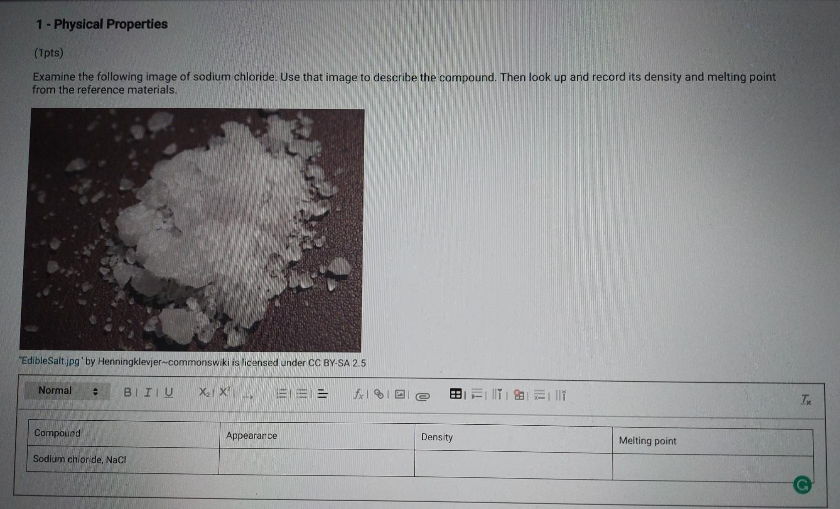 Solved 1 - Physical Properties (1pts) Examine the following | Chegg.com