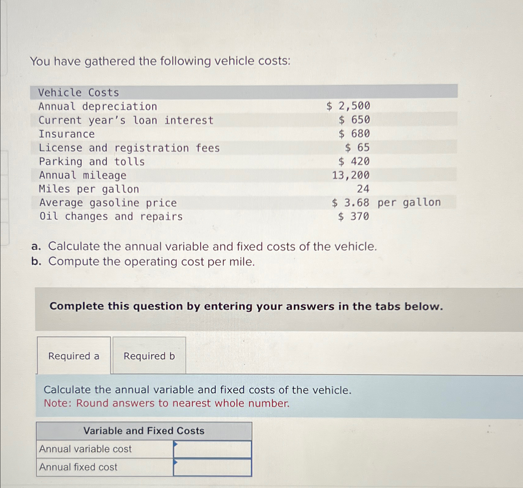 Solved You have gathered the following vehicle | Chegg.com