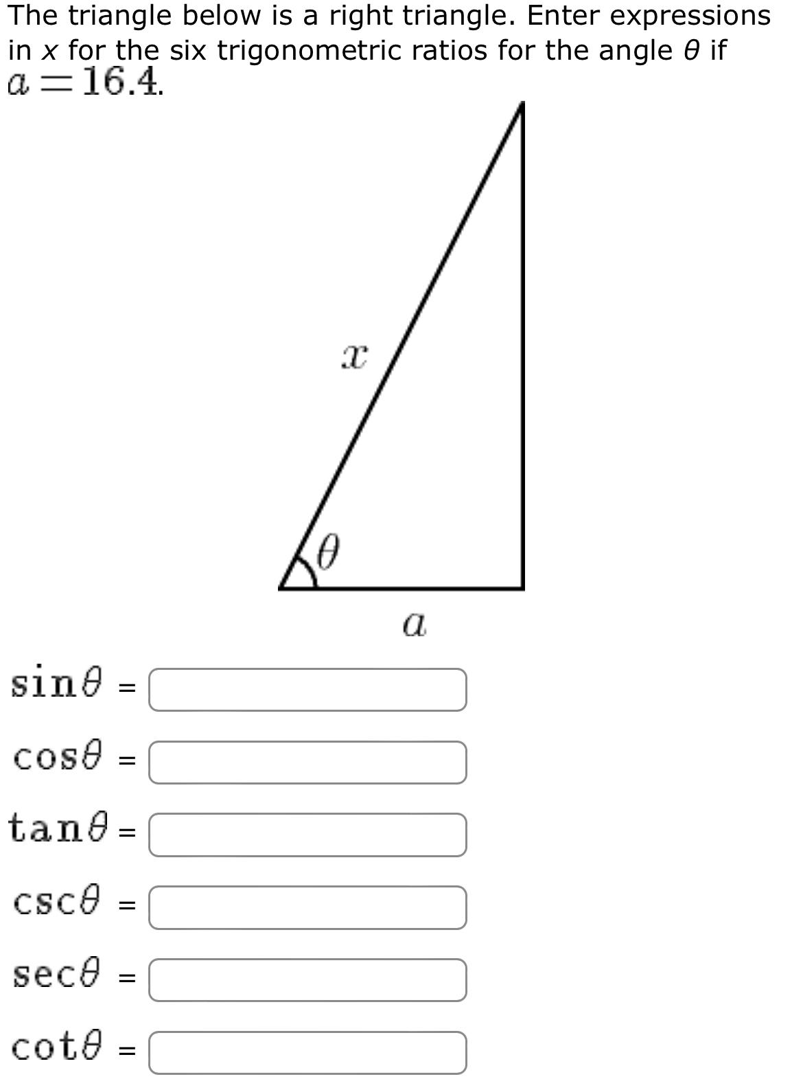 Solved The triangle below is a right triangle. Enter | Chegg.com
