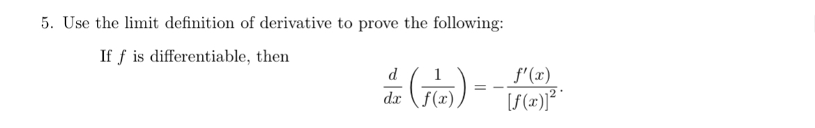 Solved Use the limit definition of derivative to prove the | Chegg.com