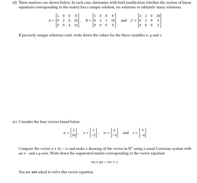 Solved (d) Three matrices are shown below. In each case, | Chegg.com