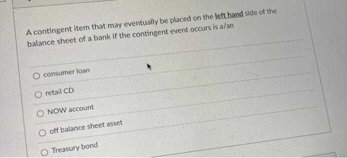 Solved A contingent item that may eventually be placed on | Chegg.com