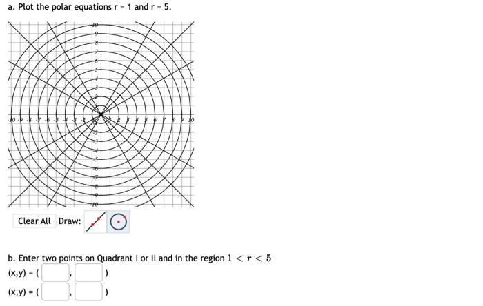 Solved a. Plot the polar equations r = 1 and r = 5. Clear | Chegg.com